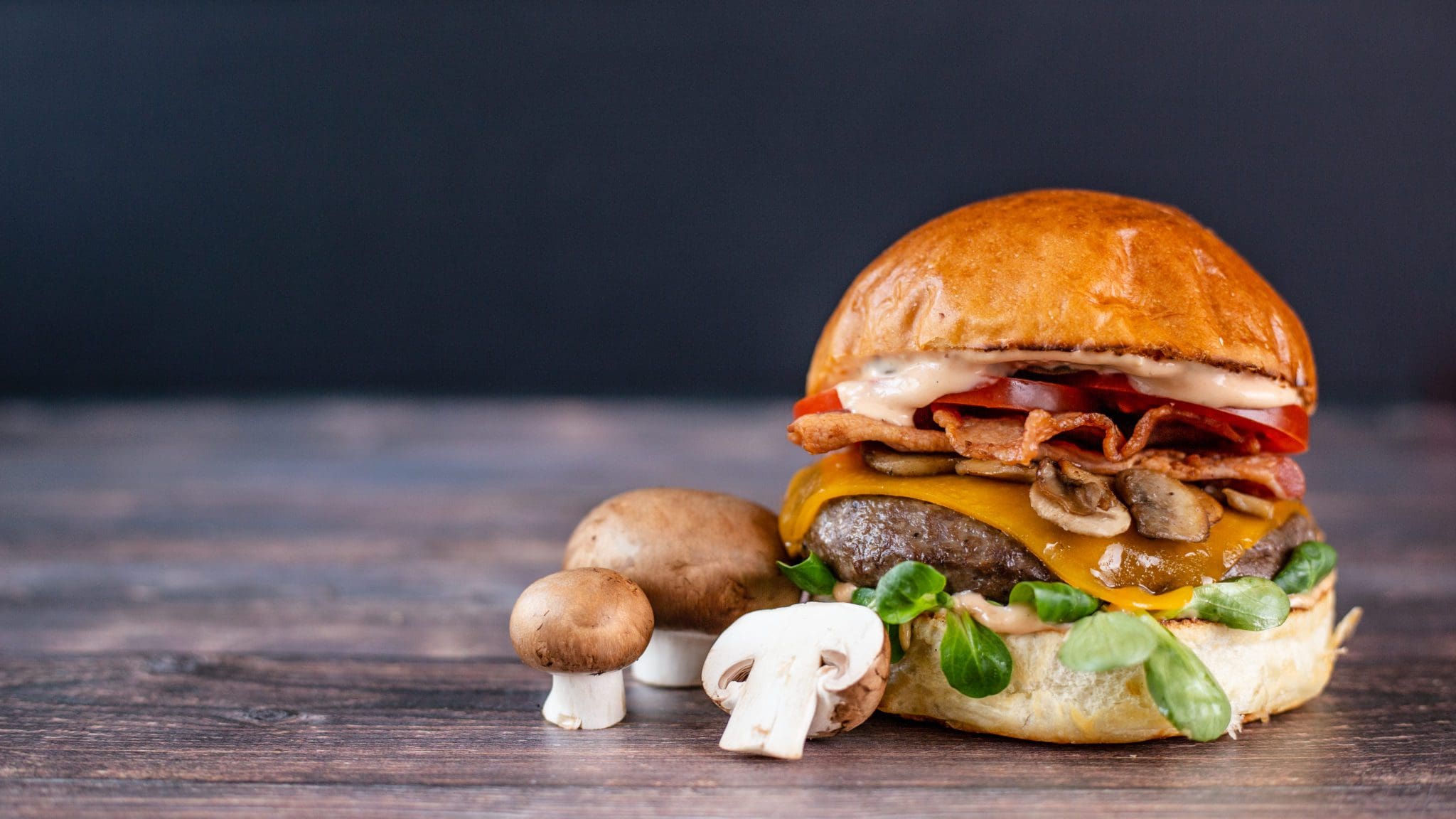 Burgers with Sauteed Mushrooms, Swiss Cheese, Caramelized Onions, and ...