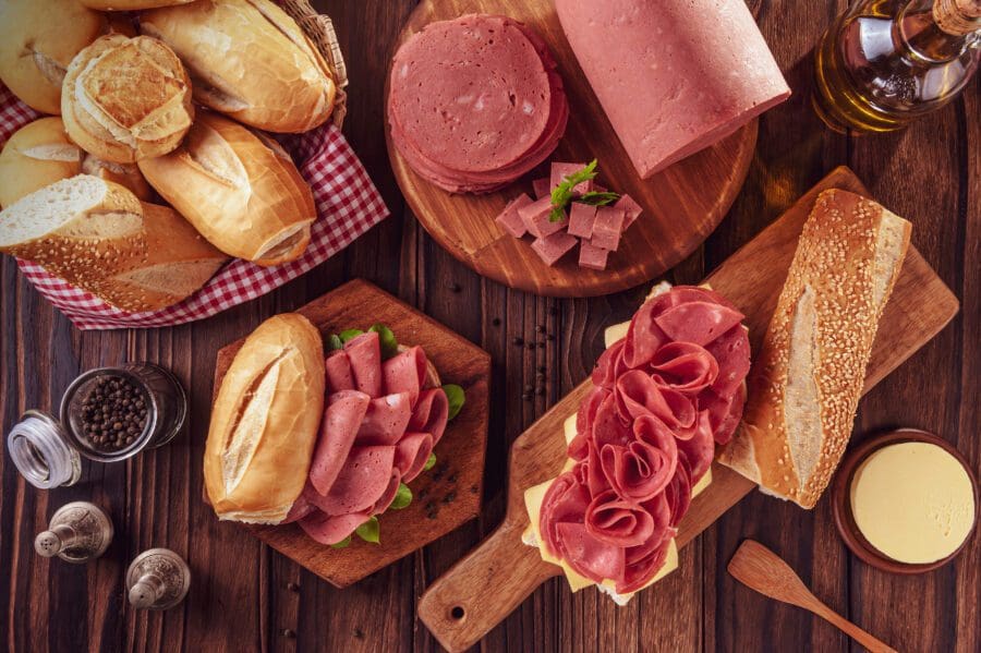 Fried Mortadella Sandwich with Melted Edam Cheese, Shredded Lettuce ...